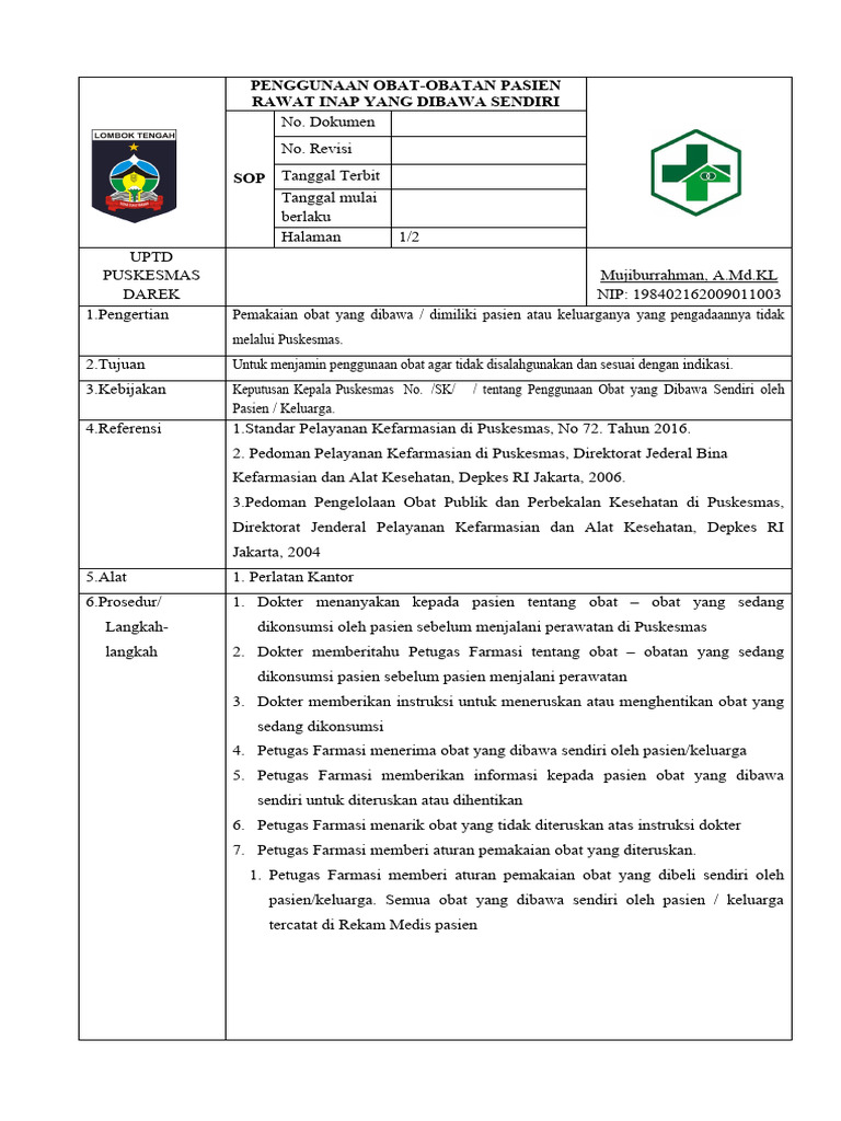 Penggunaan Obat-Obatan Pasien Rawat Inap Yang Dibawa Sendiri | PDF