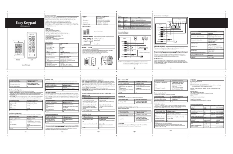 K1, K2-Easy Keypad-Waterproof-Manual | PDF | Personal Identification ...