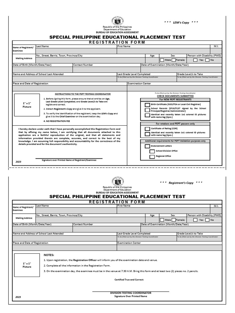 Special PEPT Registration Form | PDF | Government | Government And ...