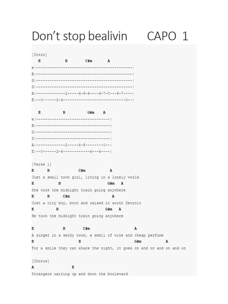 Dont Stop Belivin | PDF | Song Structure