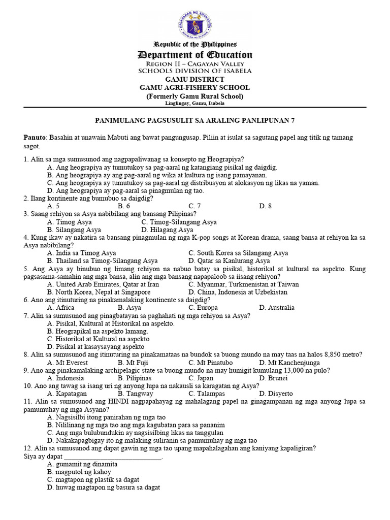 Pre Test Ap7 Week 1 2 | PDF