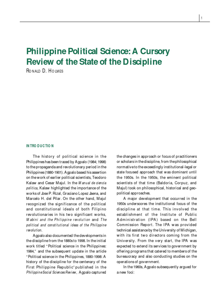 Philippine Political Science - A Cursory Review of The State of The ...