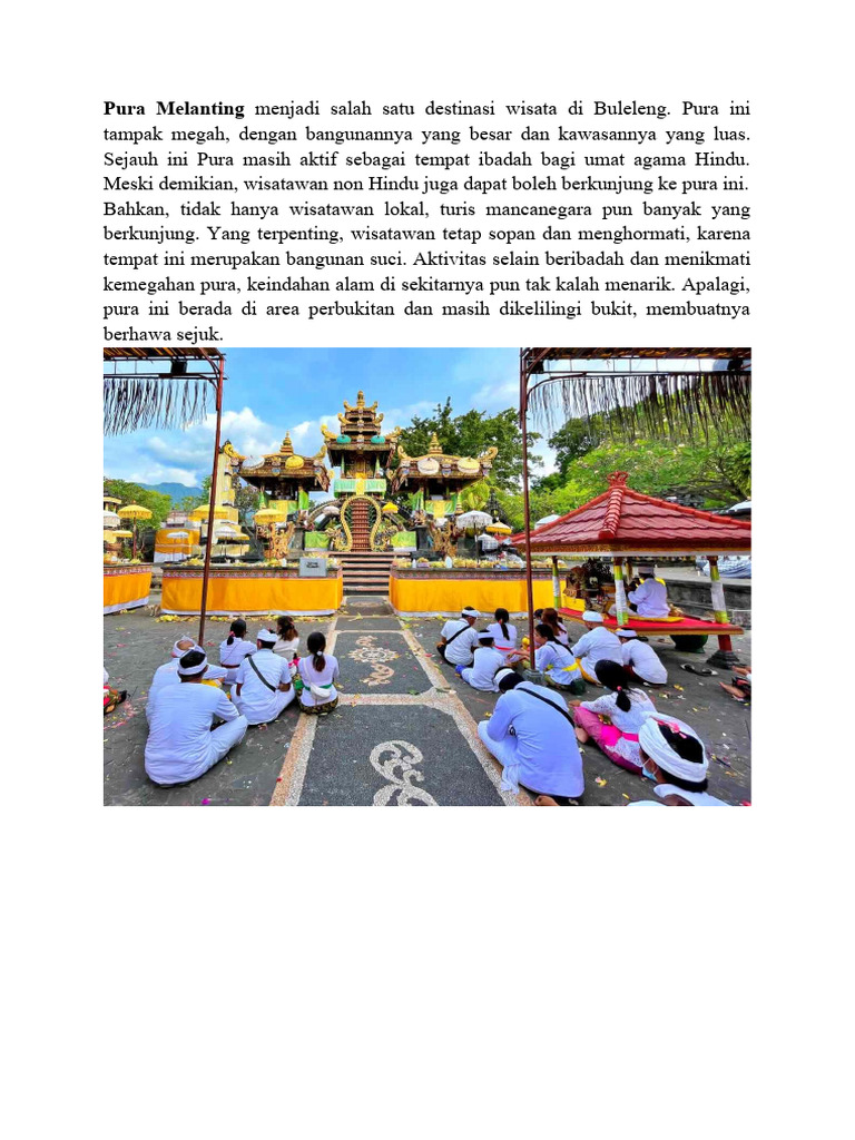 Pura Melanting Menjadi Salah Satu Destinasi Wisata Di Buleleng | PDF