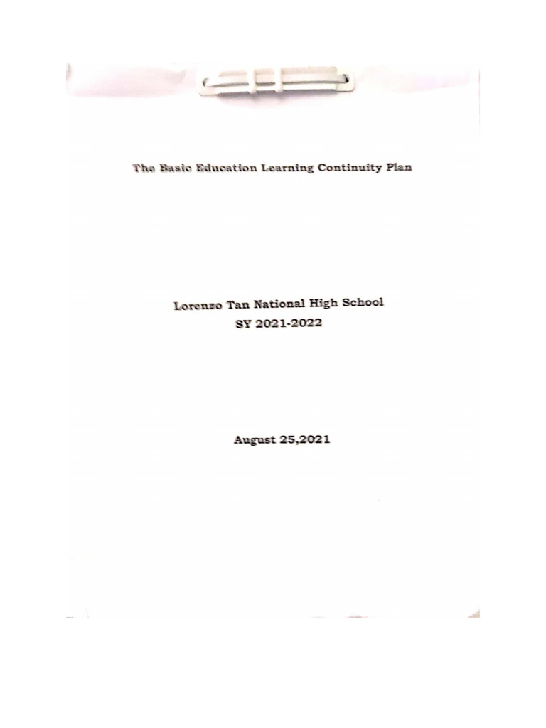 Basic Education Learning Continuity Plan Pdf
