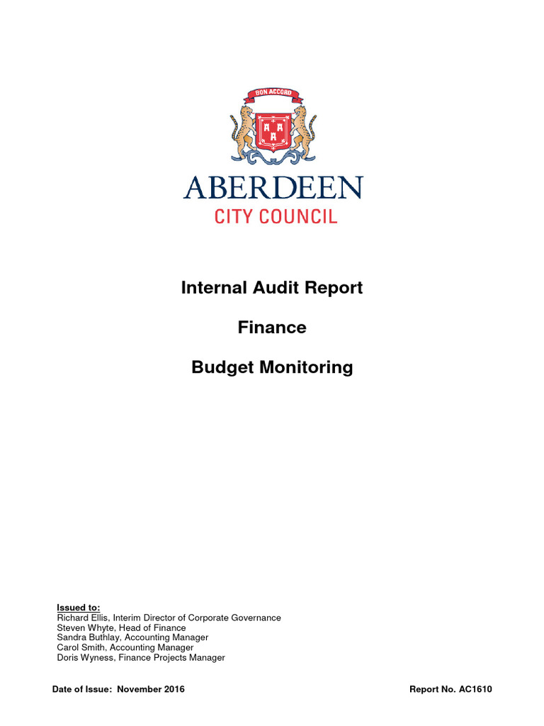 Budget Monitoring - Report by The Internal Auditor | PDF | Budget | Audit