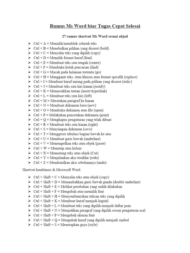 Rumus Ms Word Biar Tugas Cepat Selesai | PDF | Komputer