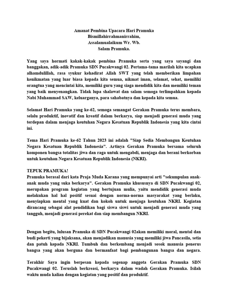 Amanat Pembina Upacara Hari Pramuka | PDF