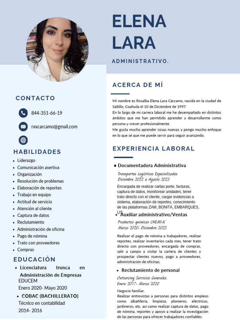 Currículum Vitae CV de Mujer Minimalista Azul (1) | PDF | Business