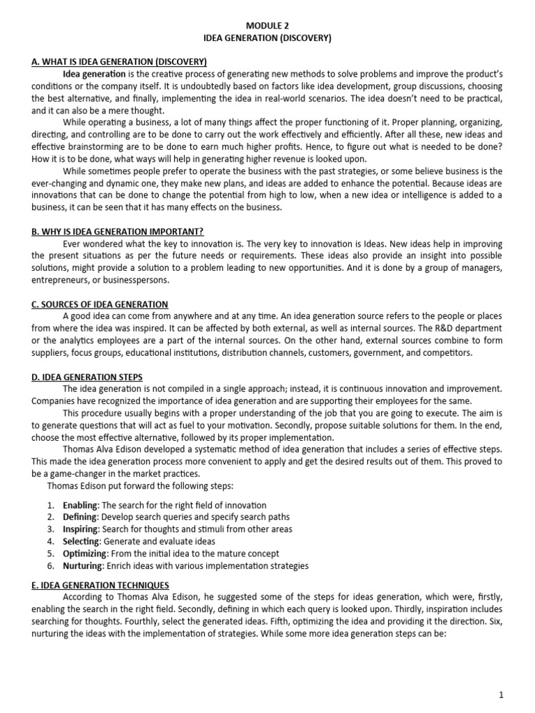 Entrep 1 Module 2 | PDF | Innovation | Brainstorming