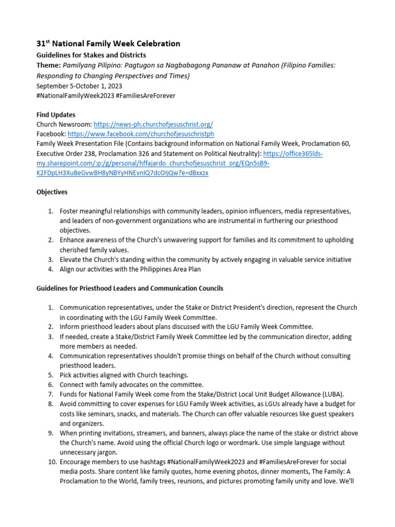 2023 National Family Week Guidelines English | PDF | Public Sphere ...