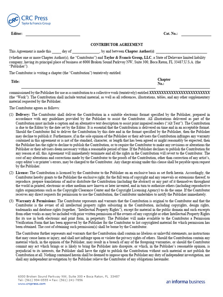 Contributor Agreement Form | PDF | Copyright | Intellectual Property