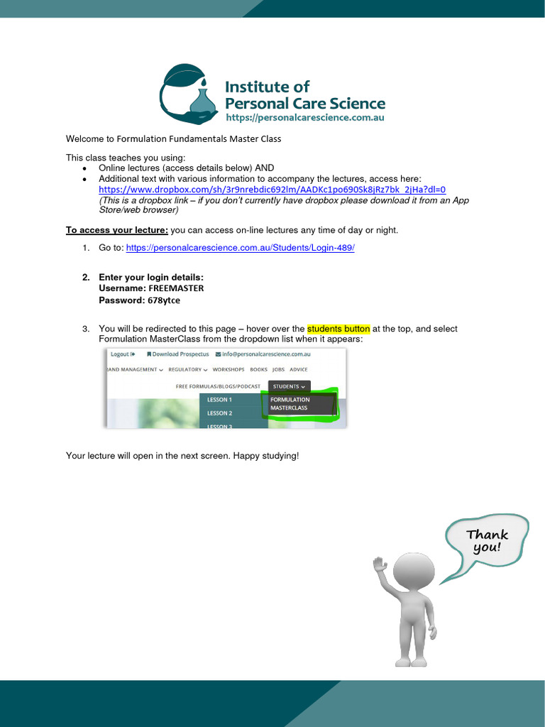 Formulation MasterClass Access Guide | PDF