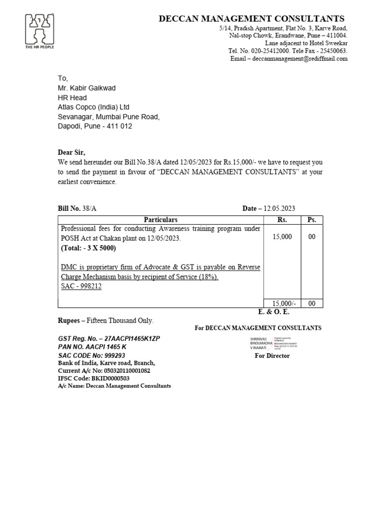 POSH Training Invoice - Atlas Copco | PDF