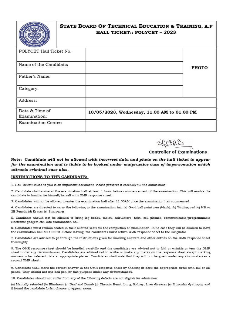 Polycet Hallticket Revised Proforma | PDF
