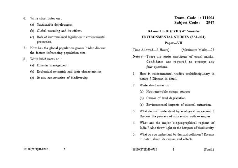 Bcom LLB 4th Sem Both Evs | PDF | Ecology | Environmental Protection
