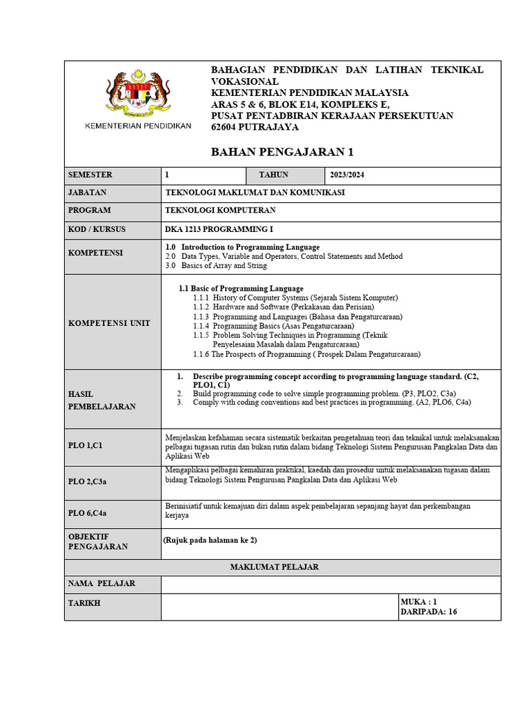 K1 Introduction To Programming Language | PDF