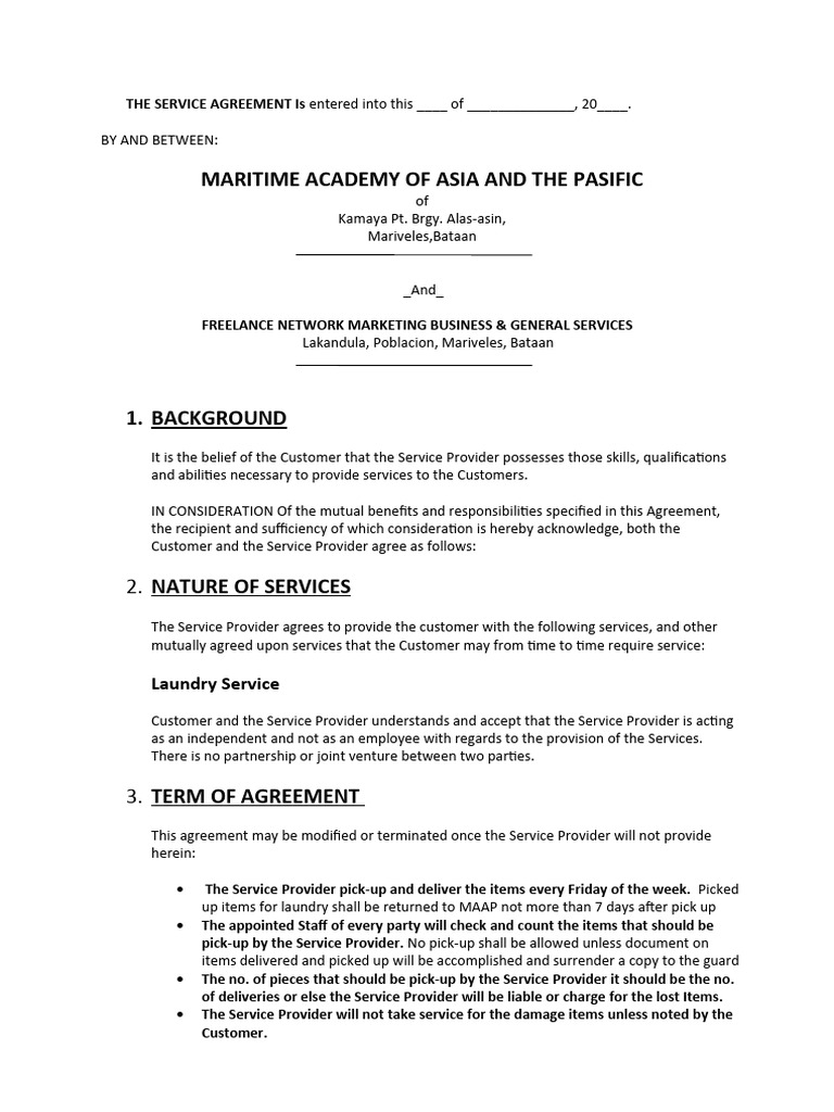 Sample Service Agreement | PDF | Economies | Business