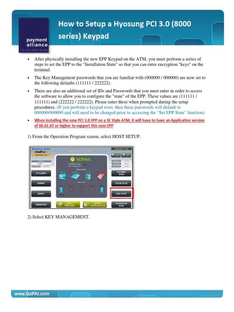 How To Setup A Hyosung PCI 3.0 (8000 Series) Keypad | PDF | Password | Automated Teller Machine