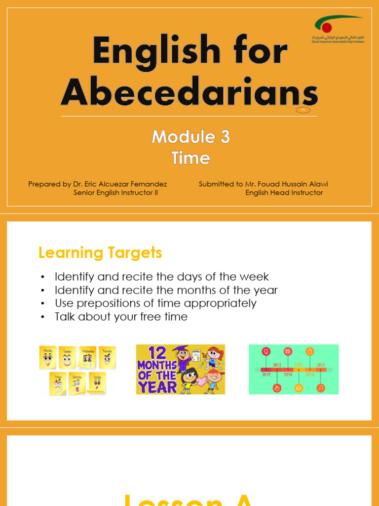 English for Abecedarian Module 3 - ES | PDF | Workweek And Weekend