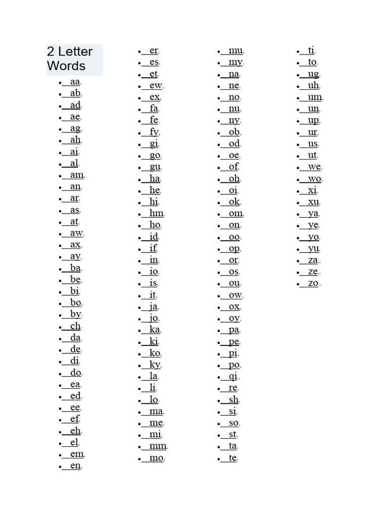 2 Letter Words | PDF