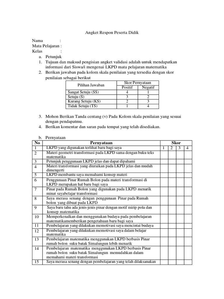 Angket Respon Peserta Didik | PDF
