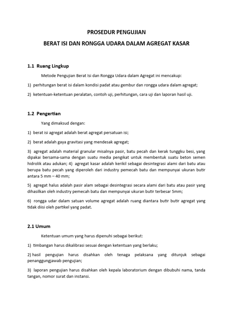 Berat Isi Dan Rongga Udara Agregat Kasar | PDF