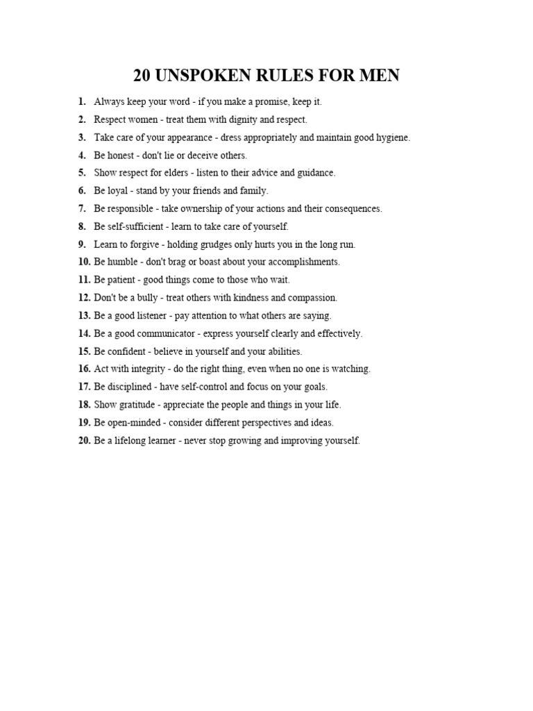 20 Unspoken Rules for Men | PDF