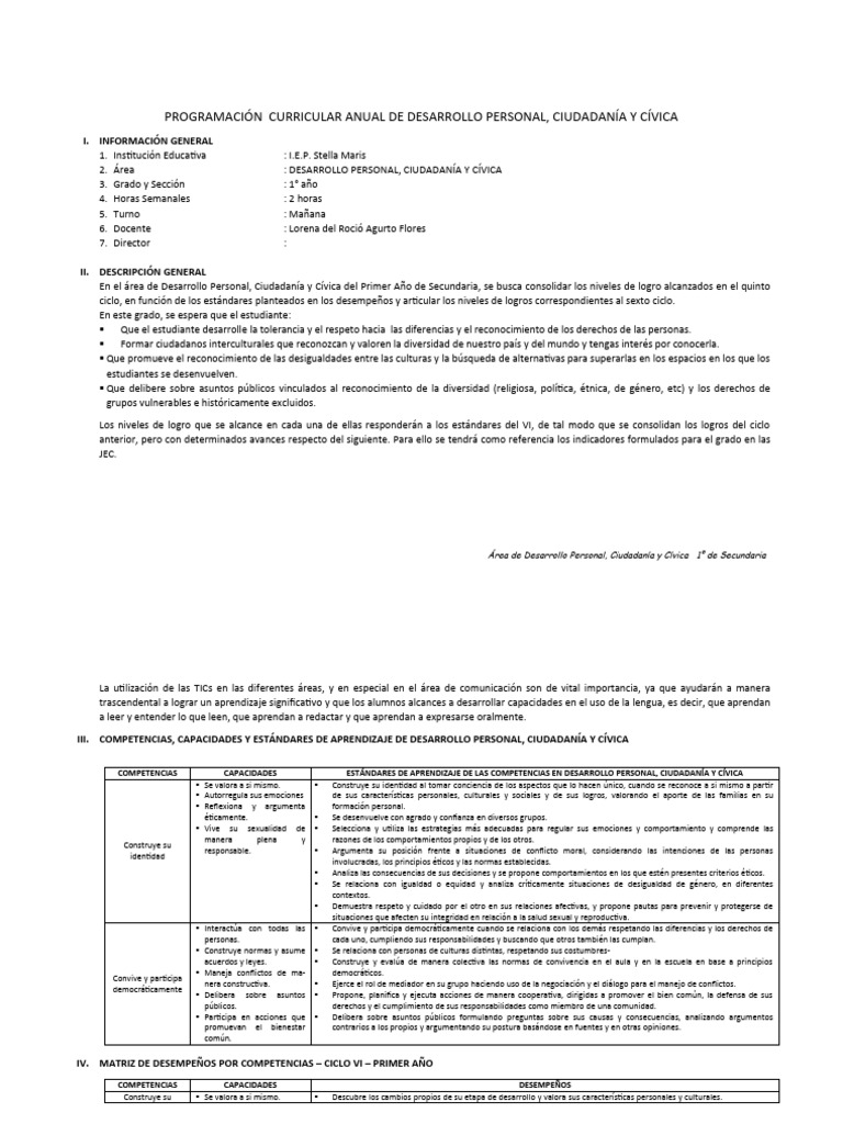 1ro Programacion Anual D.P.C.C. | PDF | Enseñando | Discriminación y relaciones raciales