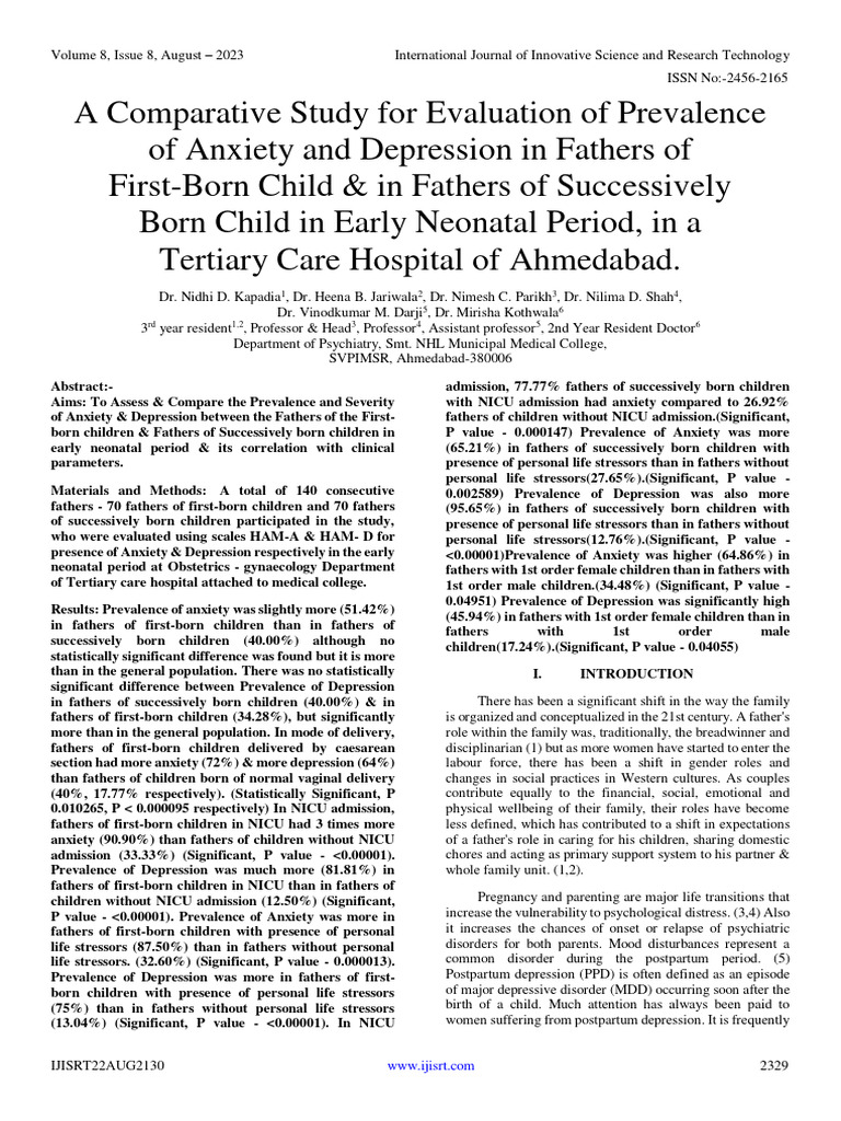 A Comparative Study for Evaluation of Prevalence of Anxiety and ... A Comparative Study for Evaluation of Prevalence of Anxiety and ...