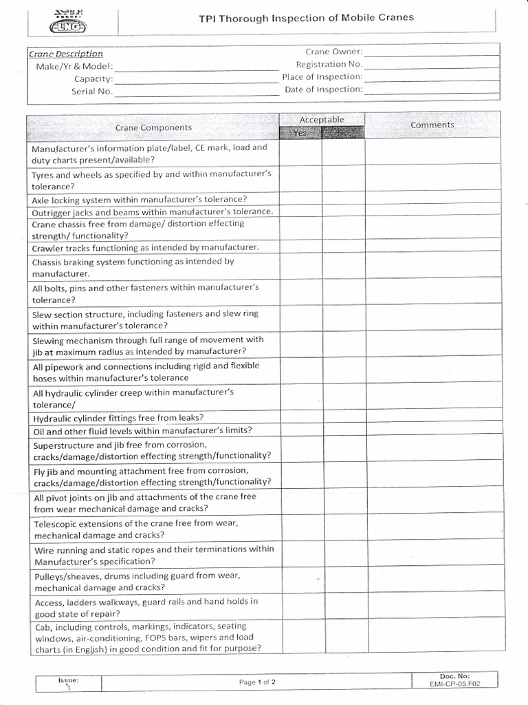 BLNG TPI Checklist | PDF | Crane (Machine) | Tools