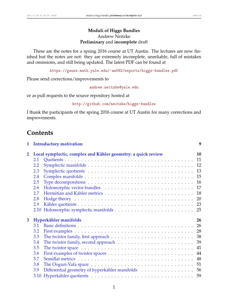Higgs Bundles | PDF | Space (Mathematics) | Abstract Algebra
