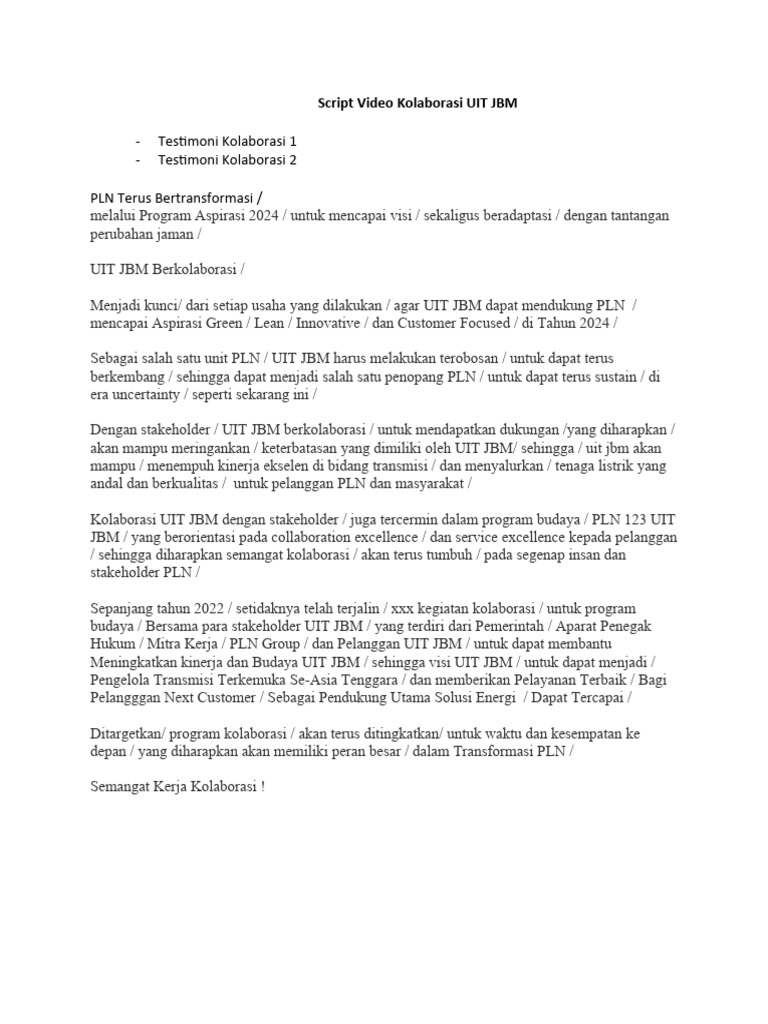 Script Video Kolaborasi UIT JBM | PDF | Bisnis