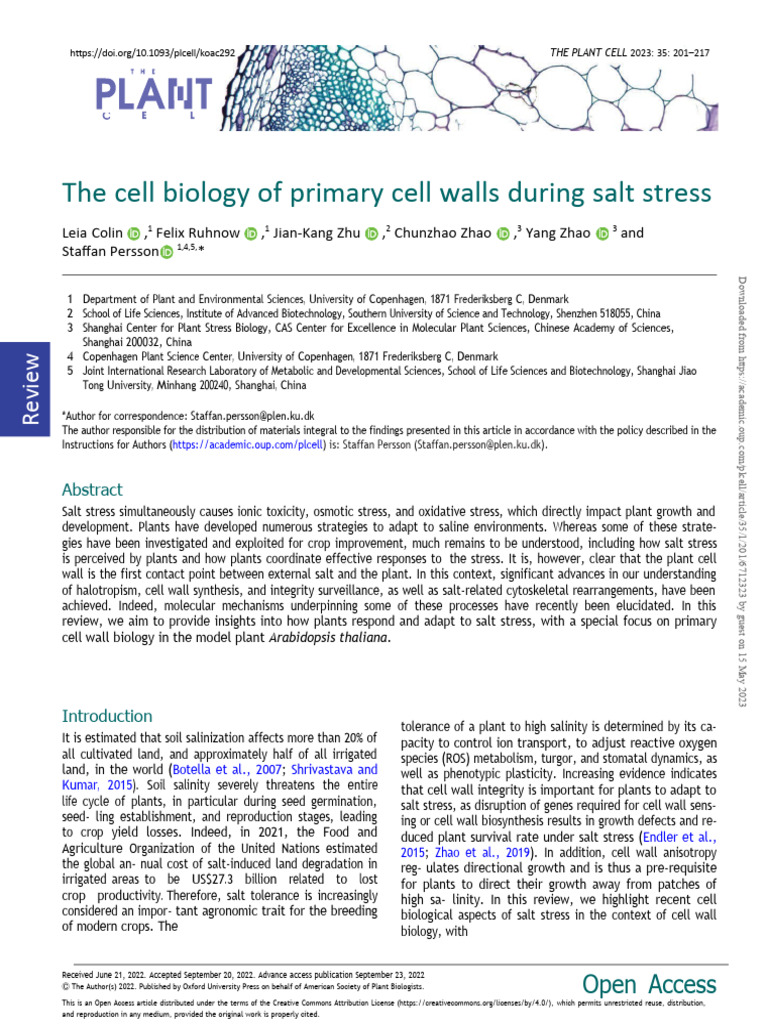 Cell Wall Biology in Salt-Stressed Plants | PDF | Cell Wall | Signal ...