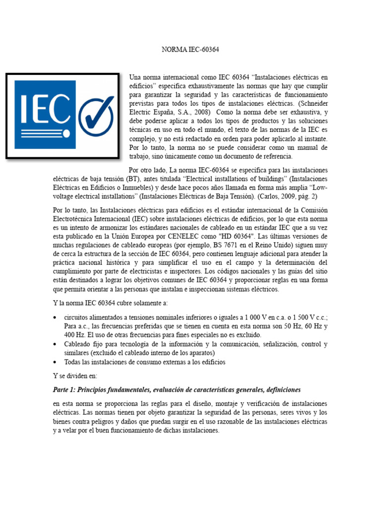 Norma Iec 60364 | PDF | Cableado eléctrico | Corriente alterna