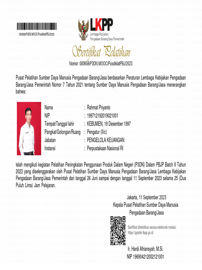 Sertifikat Pelatihan P3DN 2023 | PDF