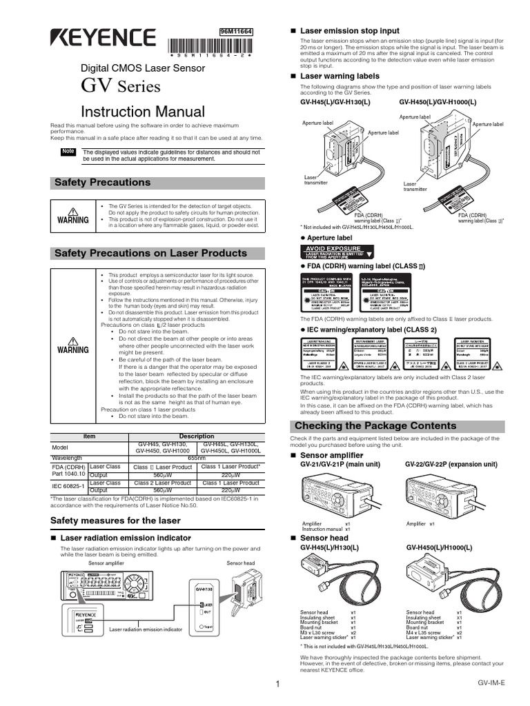 Keyence GV Laser Sensor IM | PDF | Laser | Electrical Connector