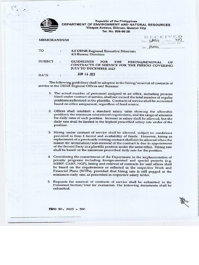 Guidelines On The Hiring and Renewal of Contract of Services For July ...