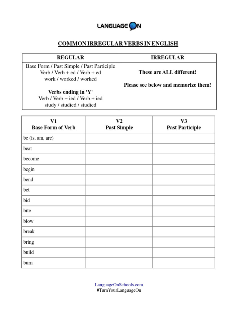 Irregular-Verbs FILL BLANK-List | PDF Irregular-Verbs FILL BLANK-List | PDF