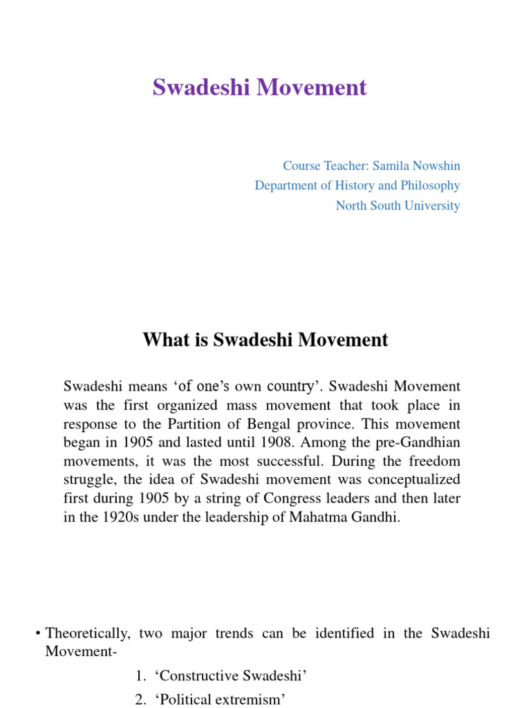Lec 8 Swadeshi Movement | PDF | British Raj | Indian Independence Movement
