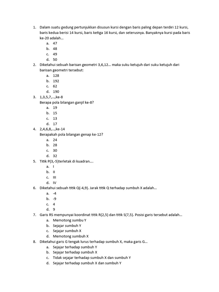 Soal MTK Kelas 8 | PDF