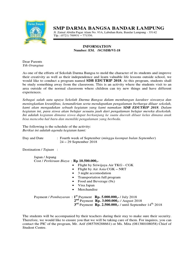 Surat Edutrip 2018 SMP | PDF | Kesehatan Holistik