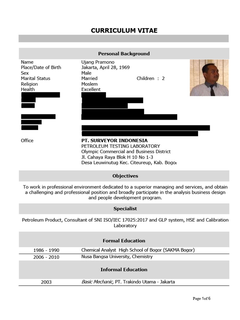 CV - Ujang Pramono-Rev | PDF | Laboratories