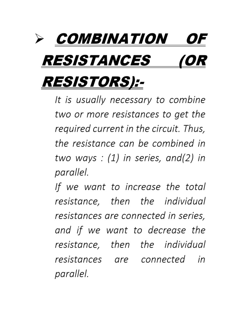 Combination of Resistances (OR Resistors) | PDF | Series And Parallel ...
