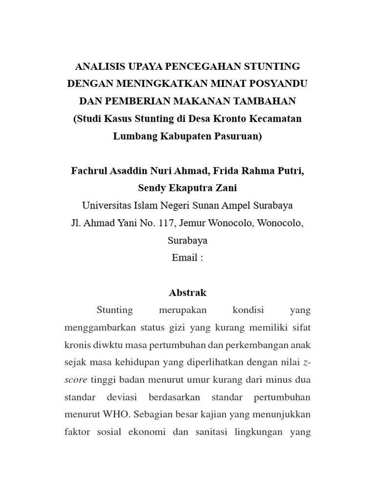 JURNAL Pemicuan Pencegahan Stunting Di Desa Kronto Kecamatan Lumbang ...