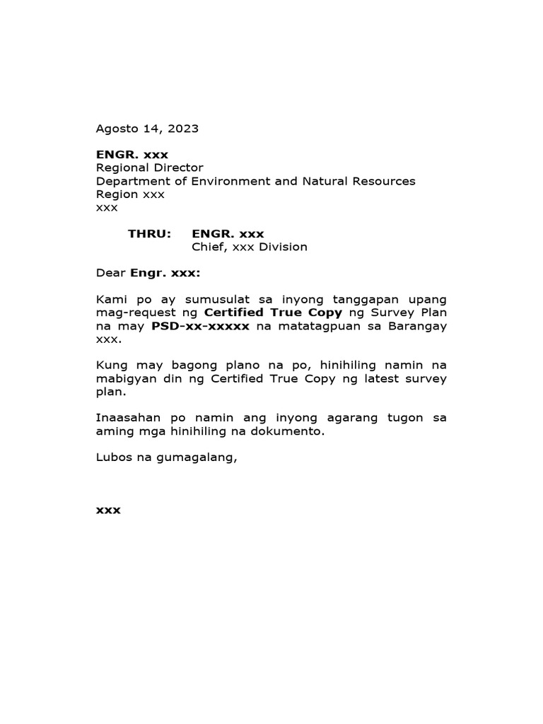 Letter Request For Survey Plan | PDF