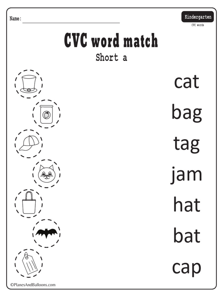 CVC Word Match Worksheets | PDF
