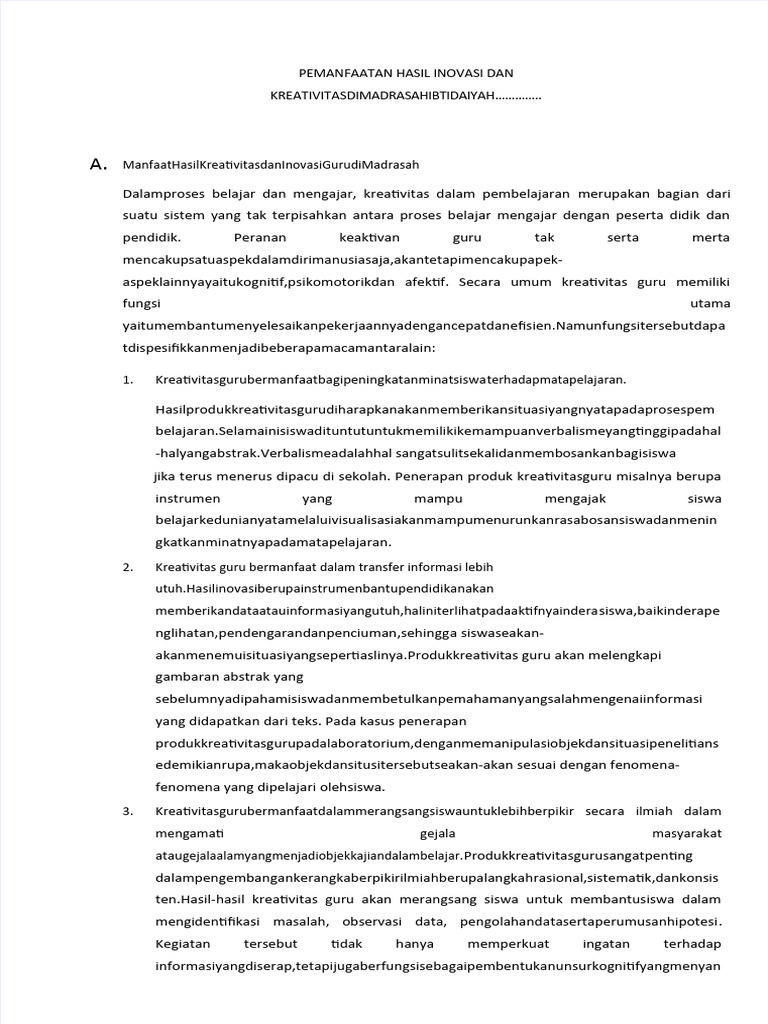 Pemanfaatan Hasil Inovasi Dan Kreatifitas | PDF