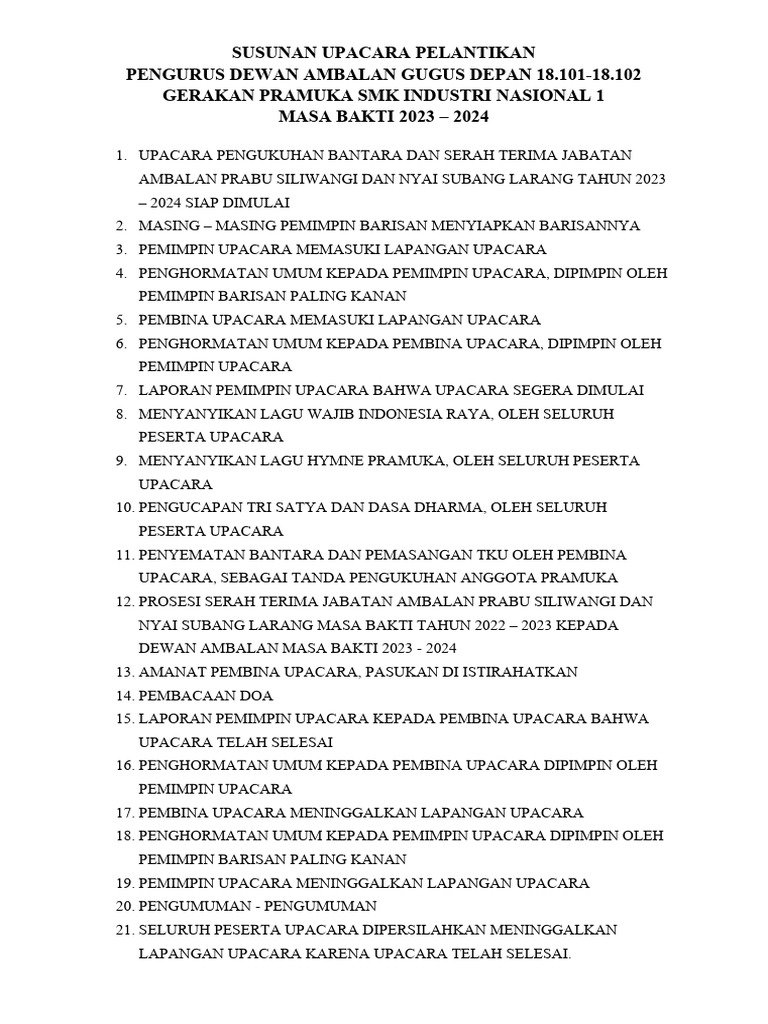 Teks Protokol Upacara Pengukuhan Bantara Dan Sertijab | PDF