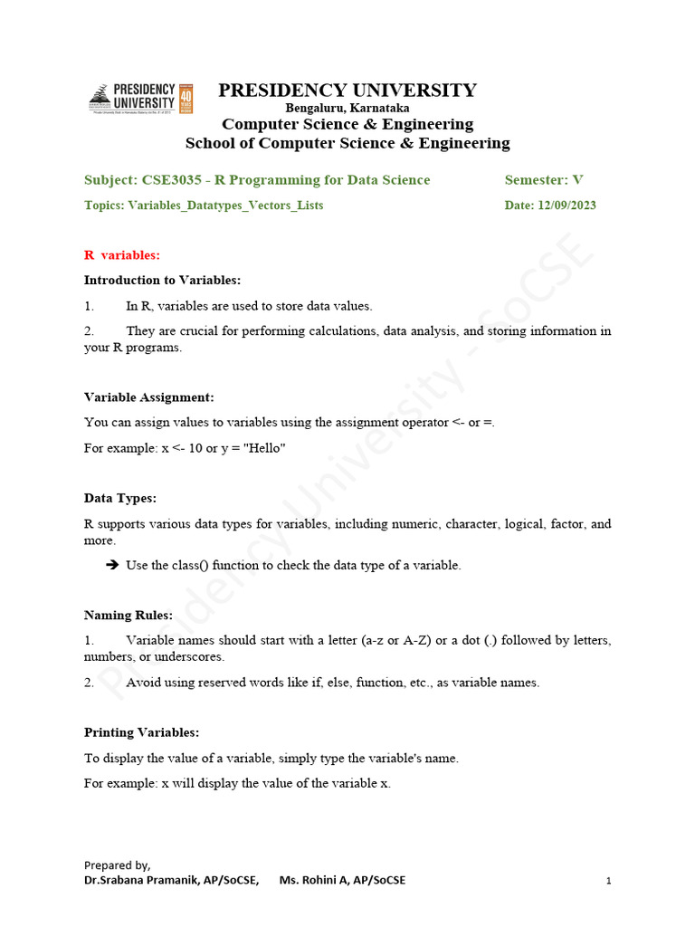 R Programming Variables Datatypes Vectors Lists Notes | PDF | Variable ... R Programming Variables Datatypes Vectors Lists Notes | PDF | Variable ...