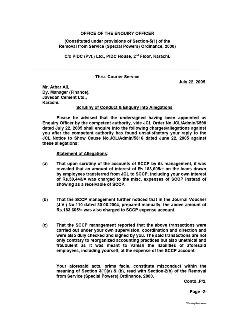 Allegations Inquiry: Athar Ali Misconduct | PDF | Business